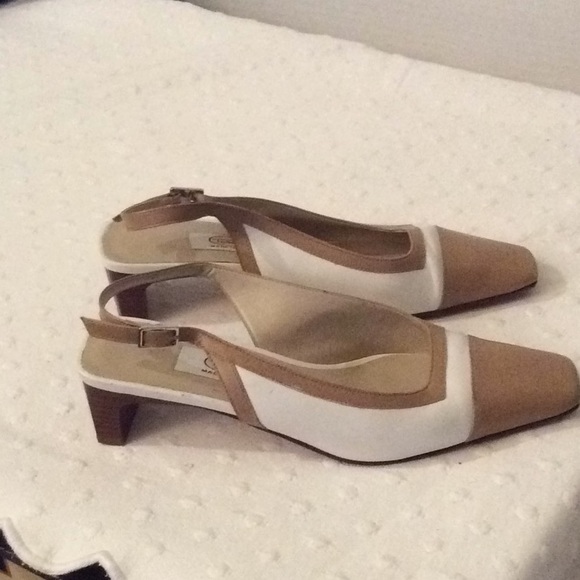 Talbots | Shoes | Talbots 2 Tone White Tan Low Heel Sandals 55m | Poshmark